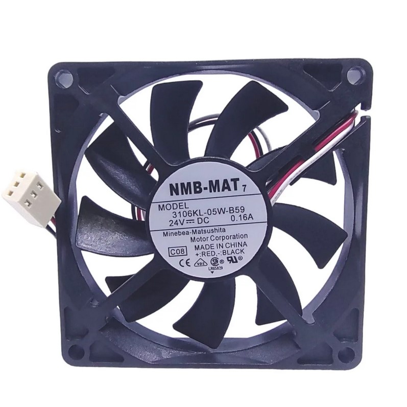Ventilador NMB-MAT 3106KL-05W-B59 C08 24VDC 0.16A 80mm x 15mm x 80mm Con Conector Blanco de tres ...